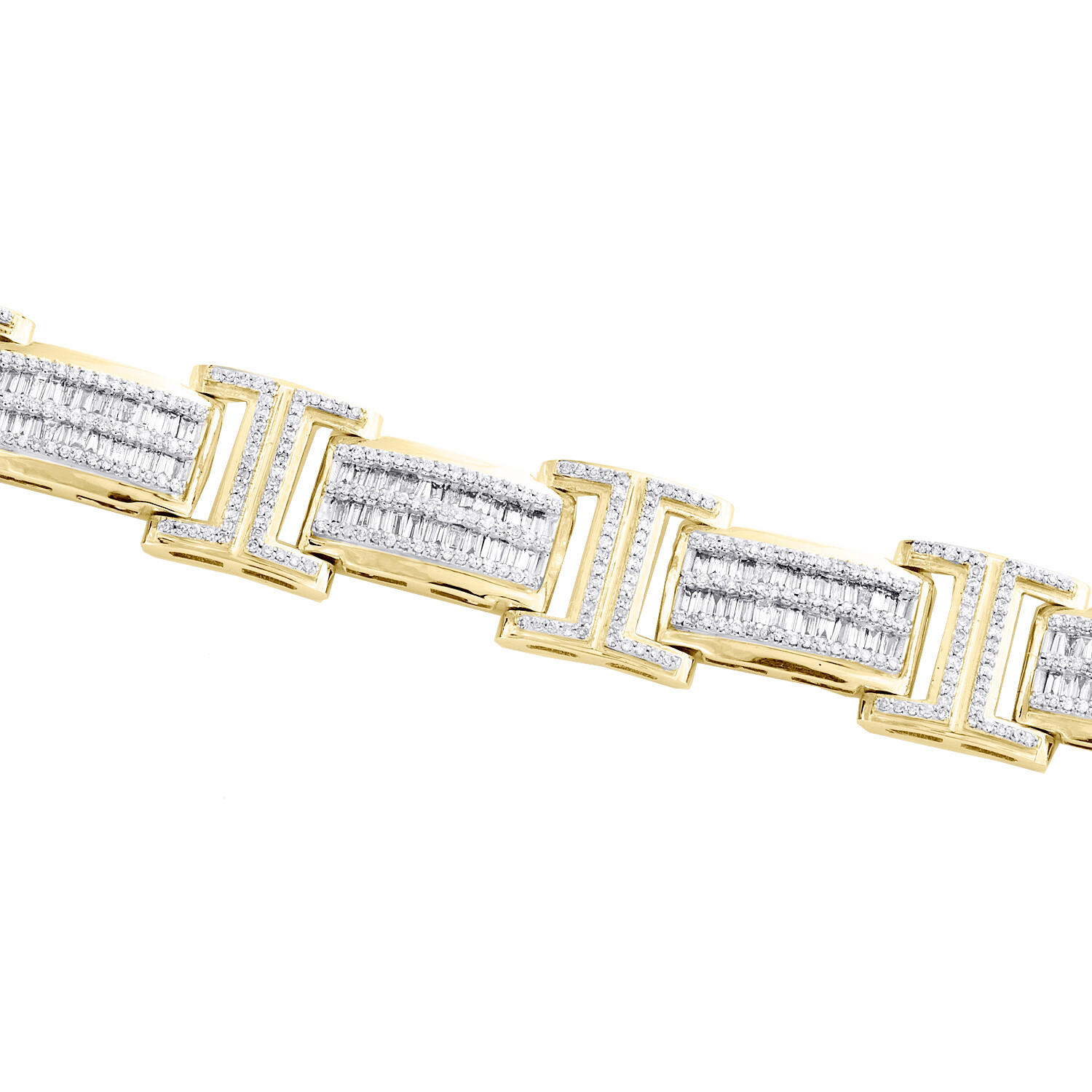 10K Yellow Gold Round & Baguette Diamond 14mm Fancy Statement Bracelet ...