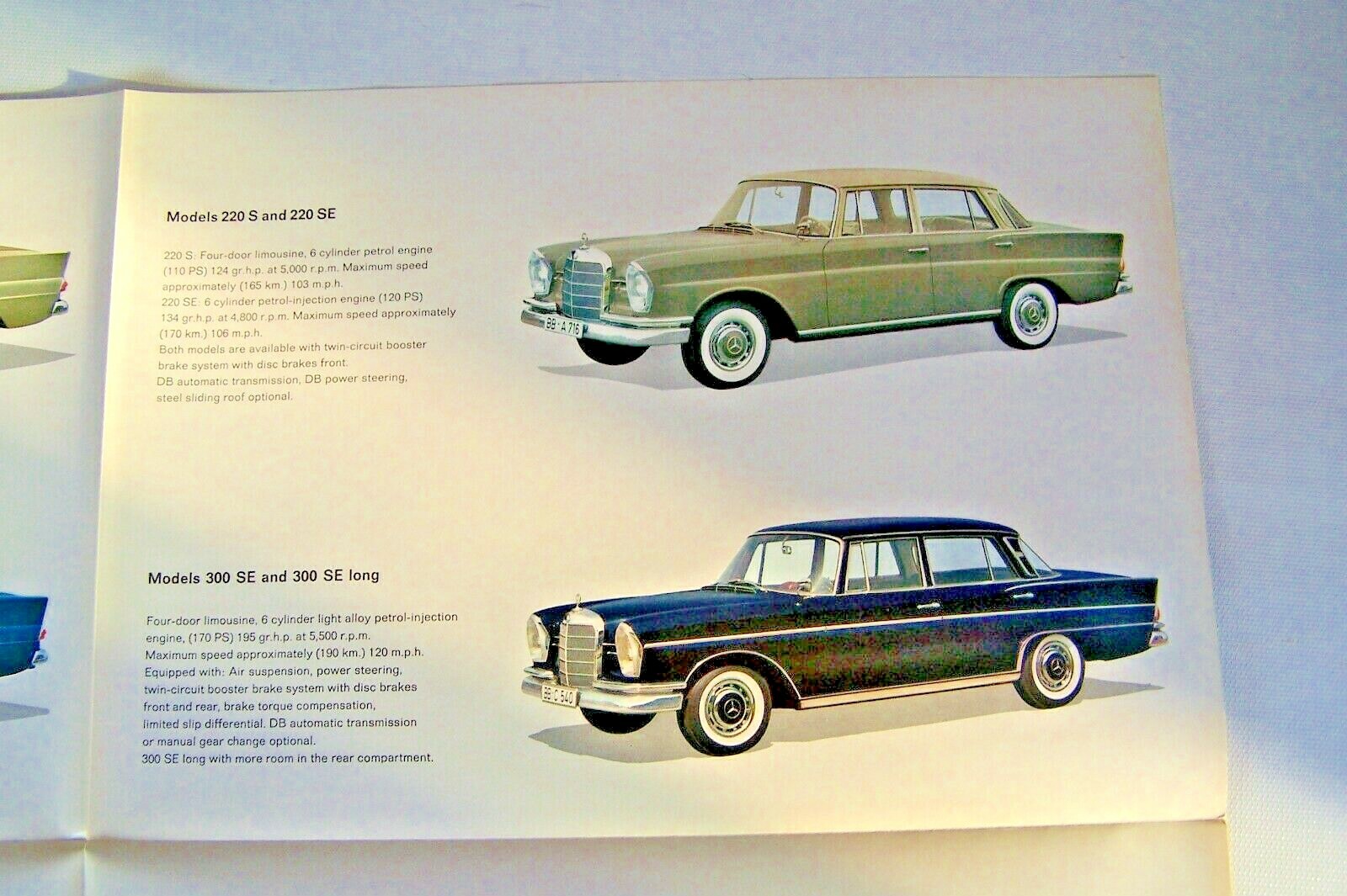 mercedes 230sl pagoda sales brochure 220 sec 300sec 600 limo new ...