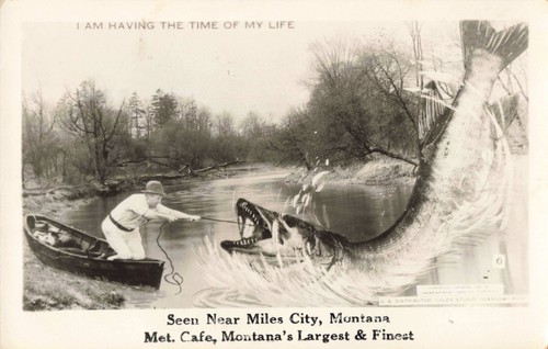 Exaggeration Fishing Big Fish Miles City Montana MT c1940 Real Photo ...