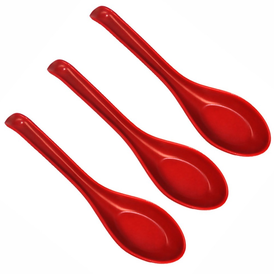 3 Pcs Large Plastic Soup Spoons Asian Style Black And Red With Long ...