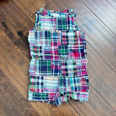 Ralph Lauren Boys 12 Month Plaid Summer Romper Outfit Jon Jon Patchwork ...