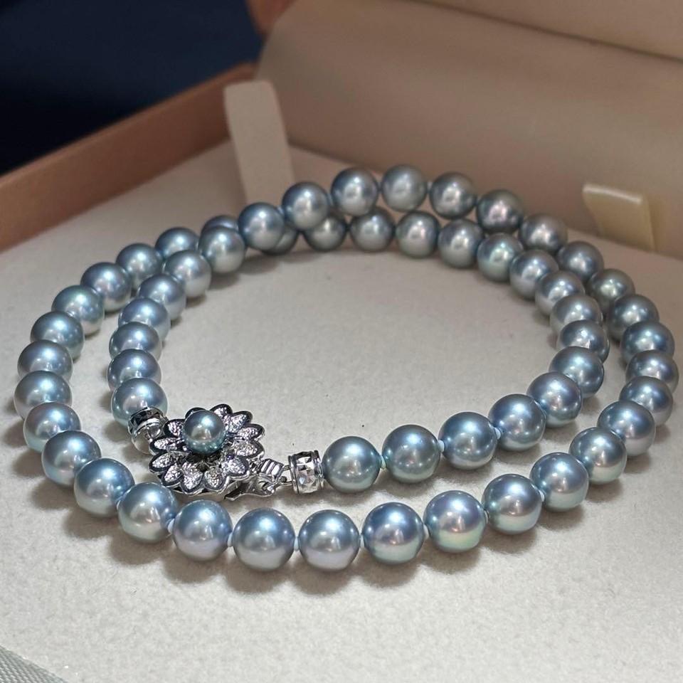 Akoya Pearl Necklace Strong Luster Silver Blue Grey 7.0-7.5mm From ...