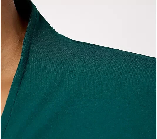 Susan Graver Modern Essentials Liquid Knit Voop Neck Top Emerald Glow L ...