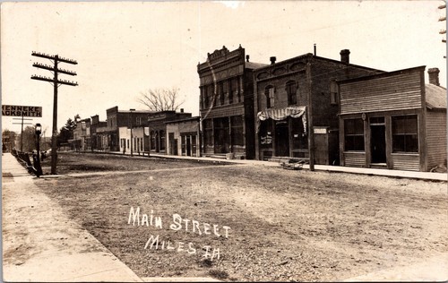 Real Photo Postcard Main Street in Miles Iowa Blacksmith Ice Cream ...