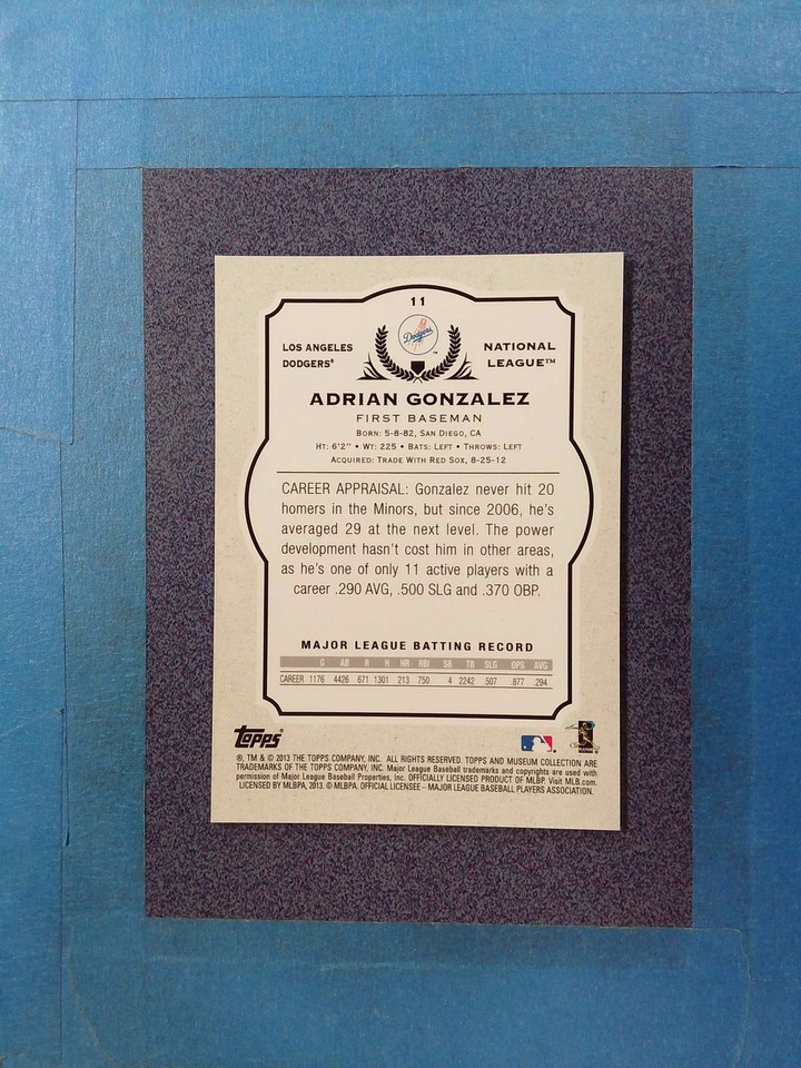 2013 Museum Collection ADRIAN GONZALEZ 273/424 Los Angeles Dodgers ...