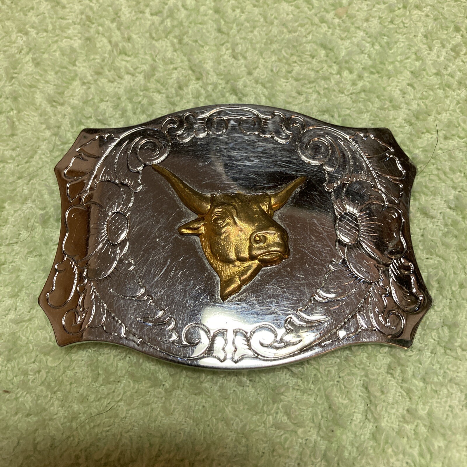 Vintage Cowboy Western Belt Buckle Chambers Bull Cow Heifer Silver ...