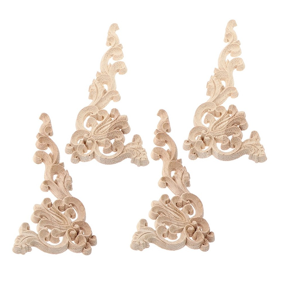 4 Pcs Unpainted Wood Carved Applique Corner Decorative Furniture ...