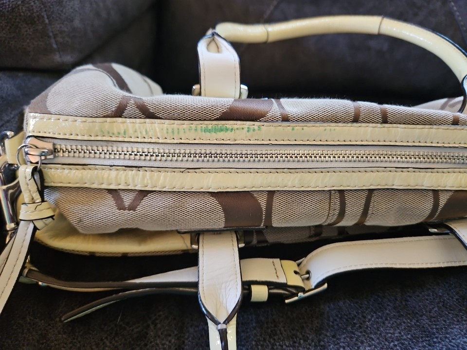 Coach F15670 Hampton Tan Monogram Canvas Cream Leather Shoulder Hand ...