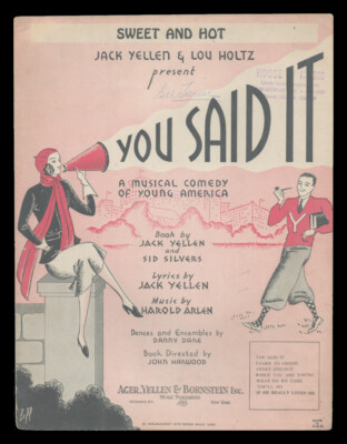 YOU SAID IT Jack Yellen/Harold Arlen 1931 SWEET AND HOT Show Vintage ...