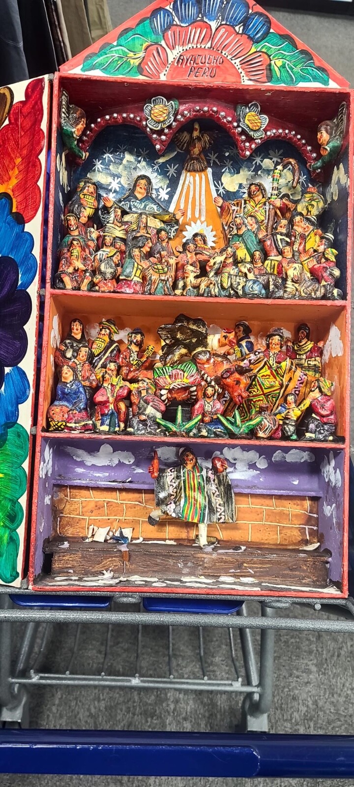 Vintage Nativity 22”x 13” Holy Family Wood Box Latin American Peru Fair ...