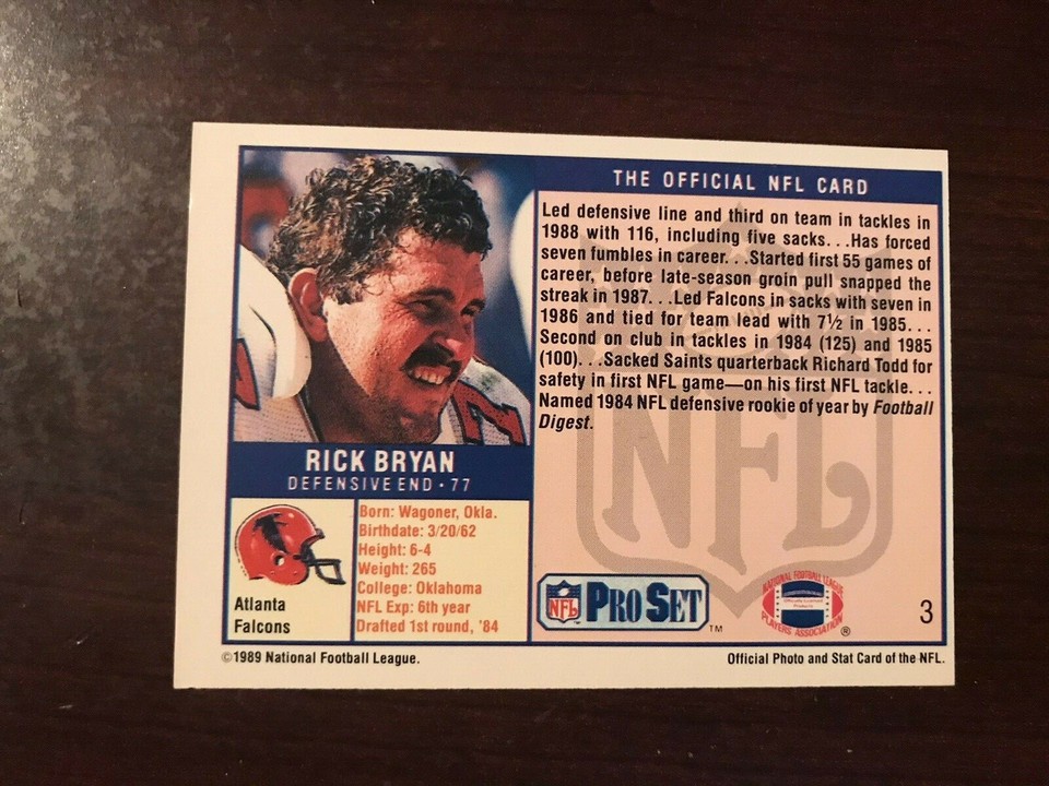 1989 Pro Set #3 - Rick Bryan - Atlanta Falcons | eBay