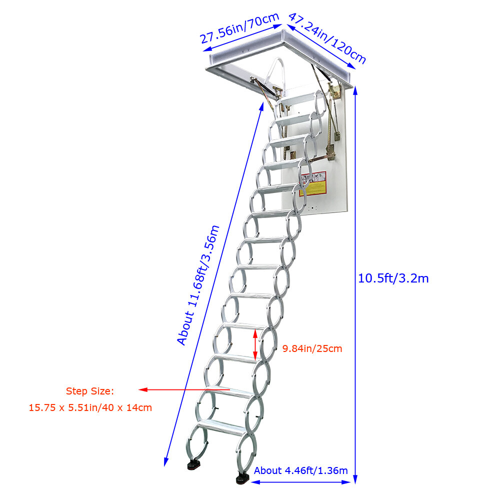 Attic Ceiling Ladder 13Steps Folding Loft Ladder Stair Attic Extension ...