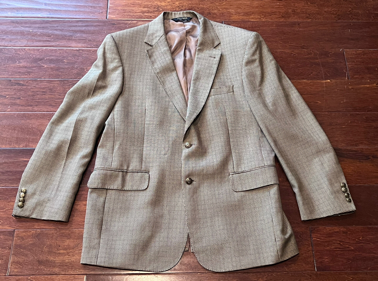 Jos A Bank Gold Brown Check Mens Sz 42 R Silk Wool Blazer Sport Suit ...