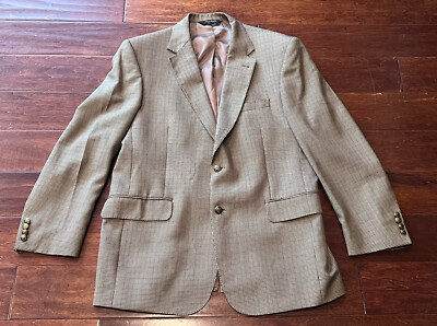 Jos A Bank Gold Brown Check Mens Sz 42 R Silk Wool Blazer Sport Suit ...