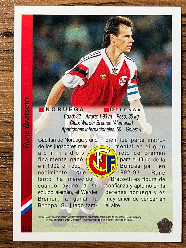 Upper Deck 1993 World Cup USA Soccer Card #102 Rune Bratseth Norway | eBay