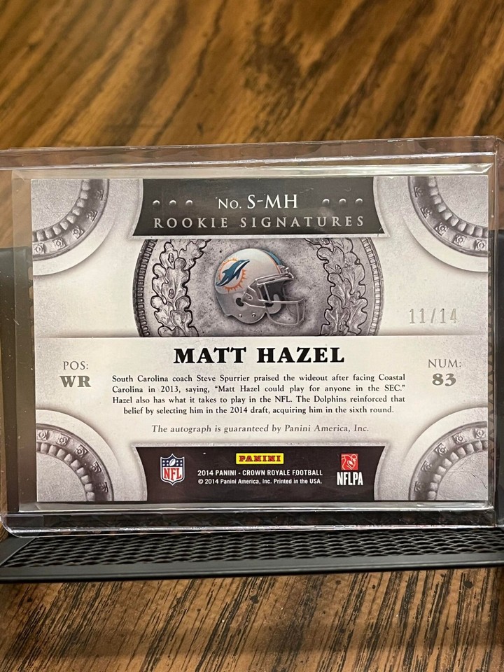 MATT HAZEL 2014 CROWN ROYALE PURPLE REFRACTOR ROOKIE DOLPHINS AUTOGRAPH ...