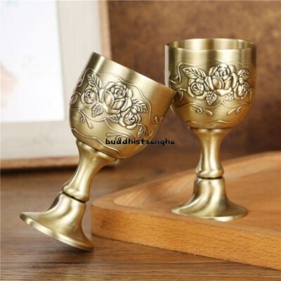 2 Pcs Chalice Altar Wine Cups Gold Goblet Rose Carving Church Cup Holy ...
