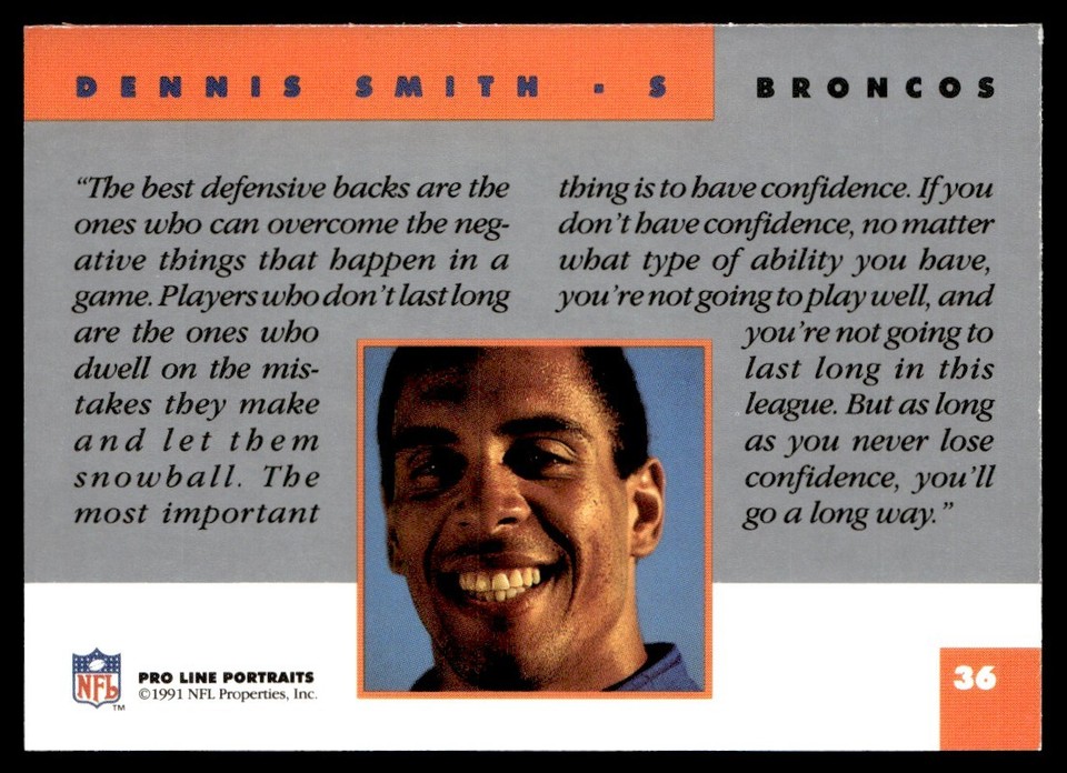 1991 Pro Line Portraits Dennis Smith Denver Broncos #36 | eBay
