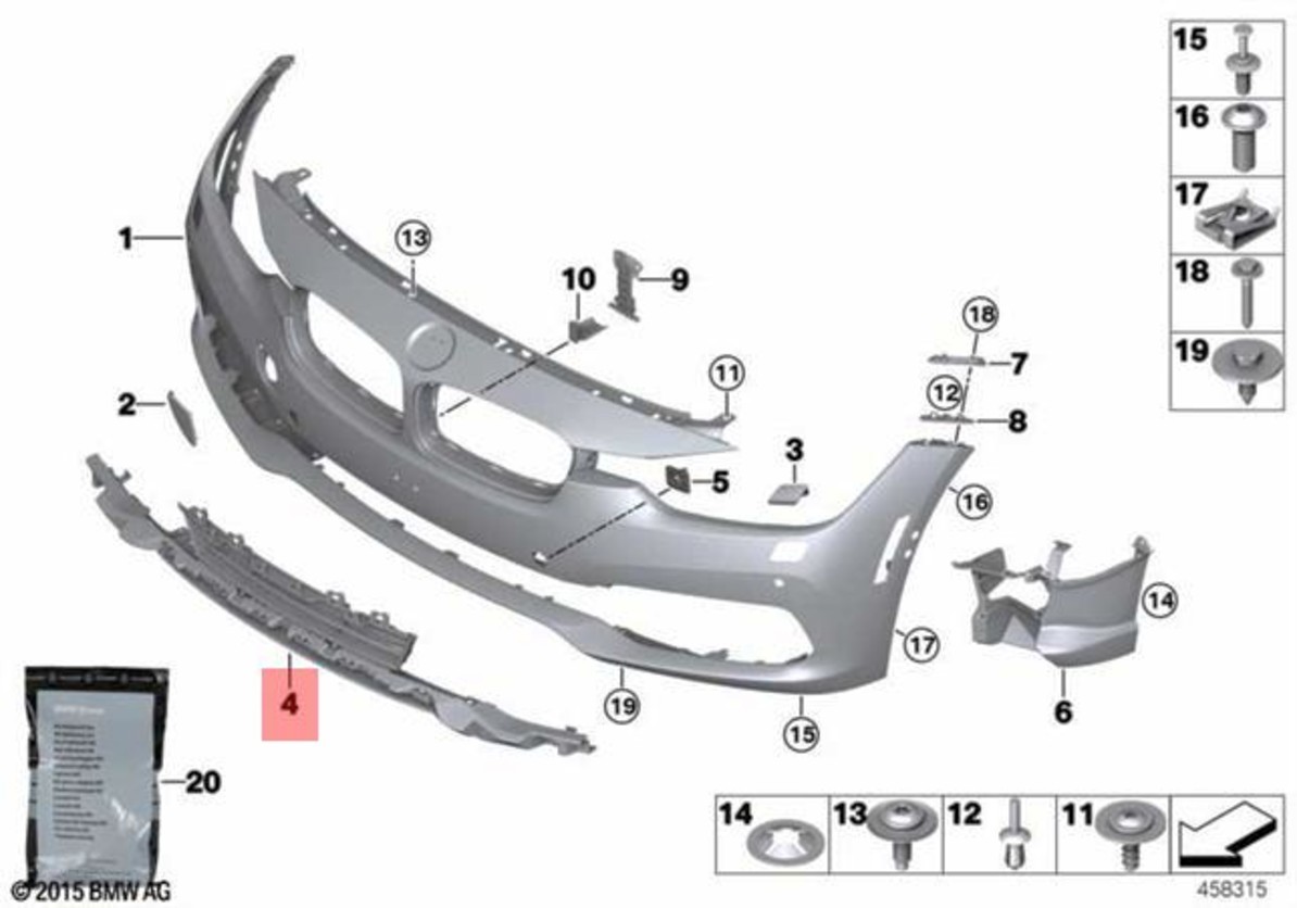 Genuine BMW F30 F31 316d 316i 318d 318dX Insert Air Inlet Middle ...