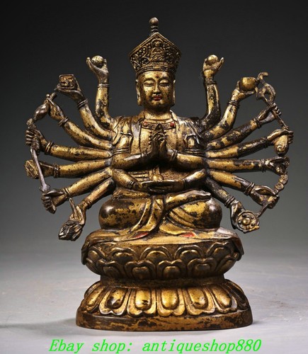 6.9"Old Tibetan Bronze Gilt Buddhism 18 Hands Maha Cundi Mother Buddha ...