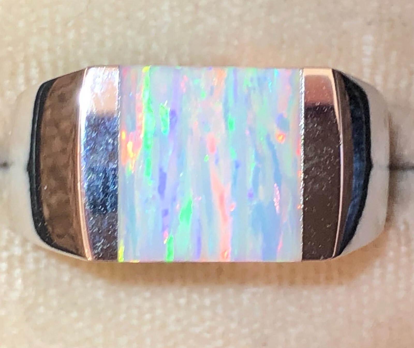 VIDEO 'Just a Glint' Sunset Glow Men's white Opal ring 9 Signet ...