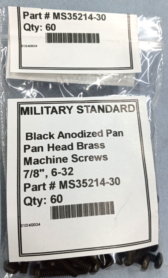 Military Standard P/N MS35214-30 Black Anodized Pan Brass 7/8", 6-32 ...
