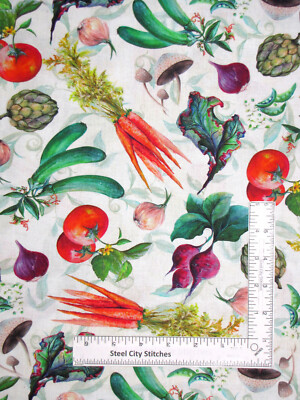Farm Vegetable Toss Fabric White Blissful Bounty Cotton by Blank ...