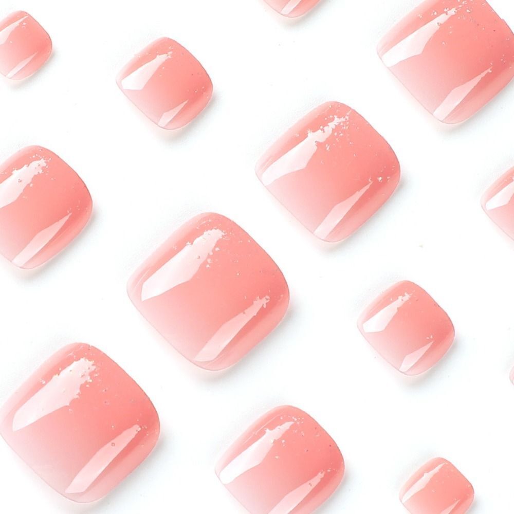 24pcs Foot Nails Tips Short Square Full Cover French Pink Gradient Fake ...