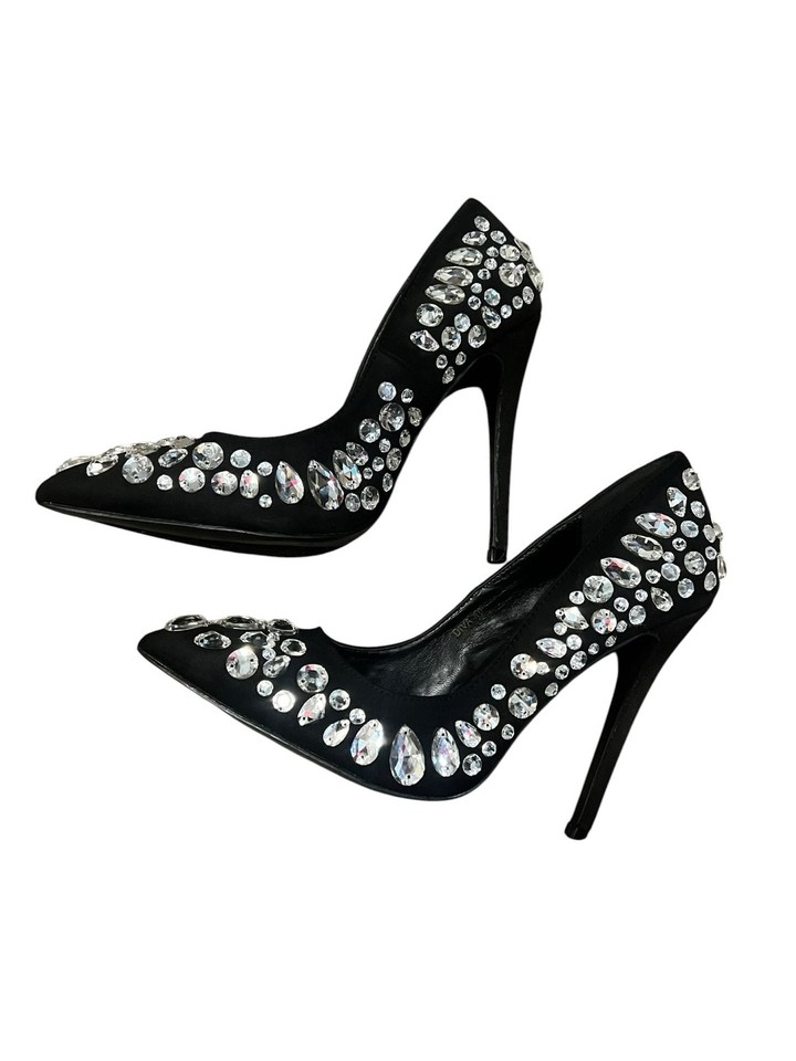 So Me Black Rhinestone Embellished Pointed Toe Stiletto Pumps | eBay