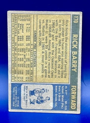 1971-72 Topps Rick Barry RC Rookie Card #170 *Low Grade* See Photos | eBay