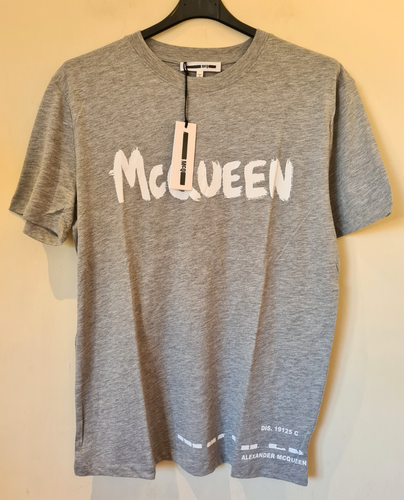 Alexander McQueen T Shirt Size 2XL MCQ Men Grey Graffiti Cotton Short ...