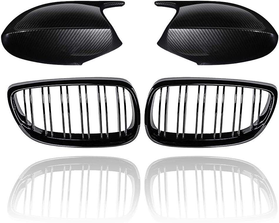 Black Kidney Grille Carbon Fiber Mirror Cover For 2006-10 BMW E92 E93 ...