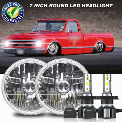 For 1967-1972 Chevy C10 2PCS 7 inch LED Headlights Round DOT Approved ...