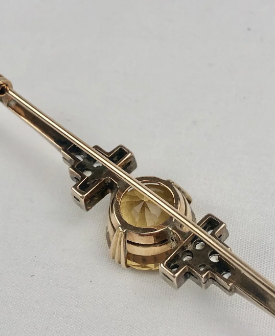 Vintage 12k Yellow Gold, Citrine and White Sapphire Pin | eBay