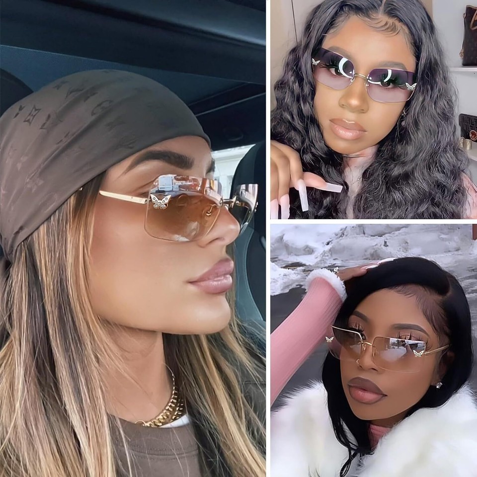 knliwkm Rimless Rectangle Y2k Sunglasses for Women Men Silver, Gradient ...