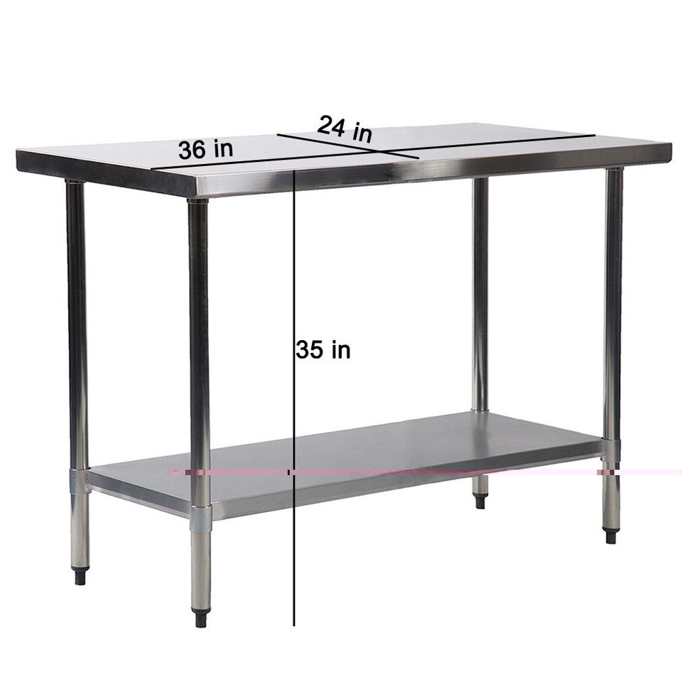 Kitchen Work Table Stainless Steel Adjustable Food Prep Table 24" 36 ...