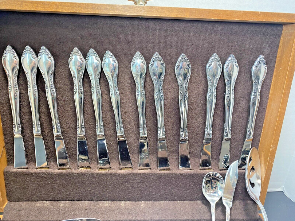 Vintage Normandy Stainless Flatware Silverware Rose Pattern~112 pieces ...