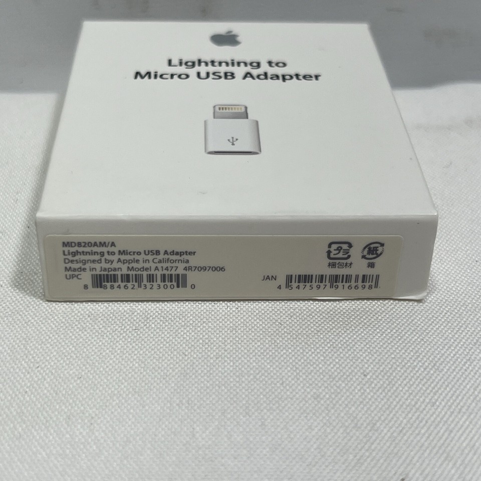 Apple OEM Lightning-to-Micro USB Adapter, White, MD820ZM/A ~ NEW SEALED ...