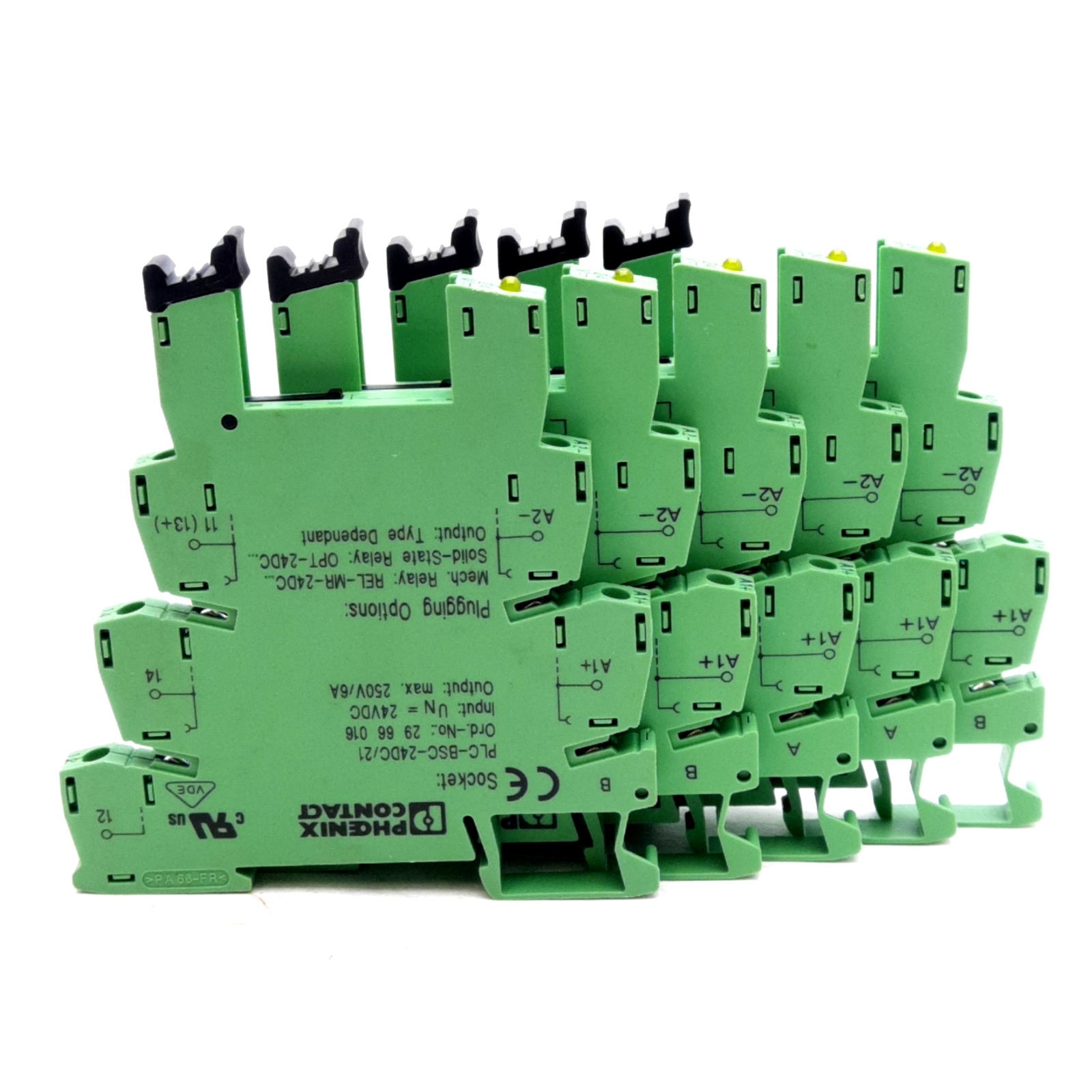 Lot of 5 Pheonix Contact 2966016 Relay Socket SPDT 250V 6A, 24VDC Coil ...