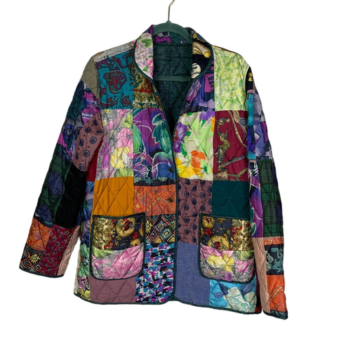 Rare 100% Silk Patchwork Multicolor Quilted Reversible Jacket , Size ...