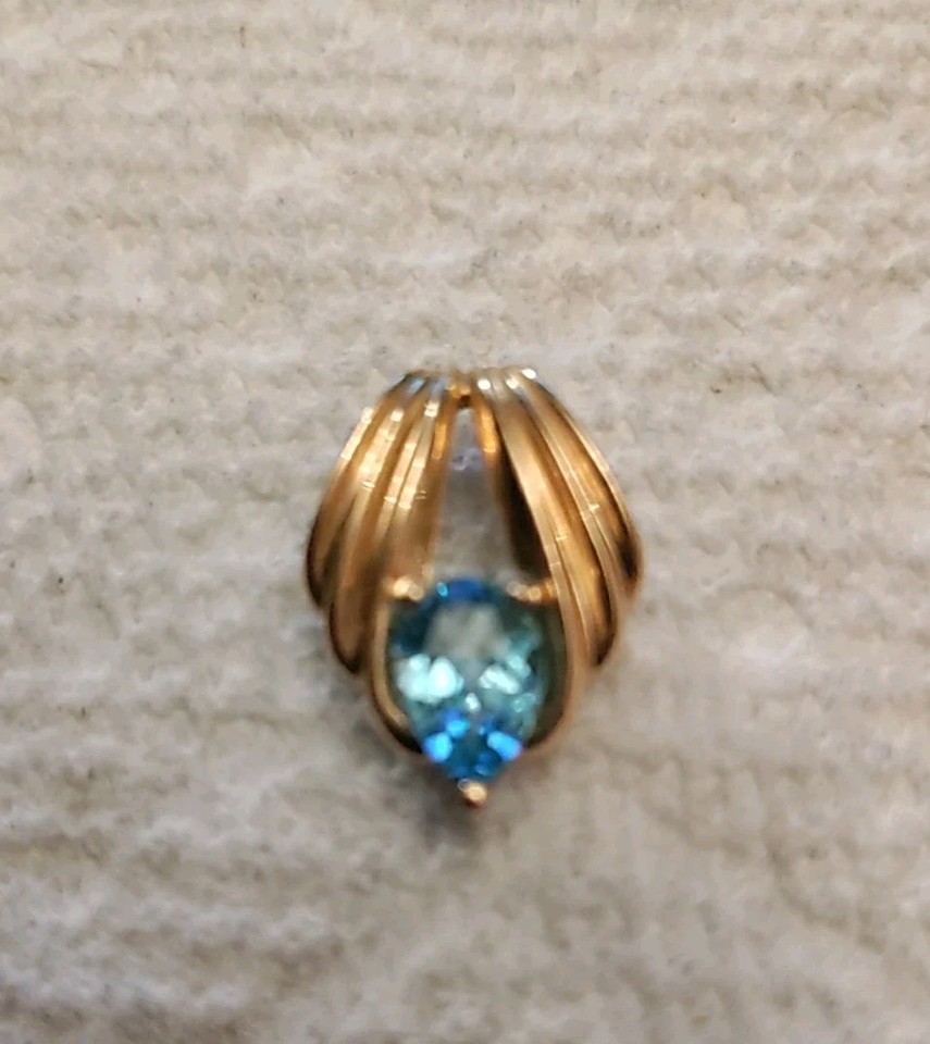 14k Gold Blue Topaz Angel Wings Slide Pendant December Birthstone | eBay