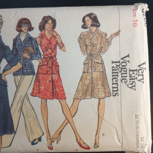 Vogue 8766 Pattern Misses' Button Down Dress Mid Knee Tunic Pants Sz 16 ...