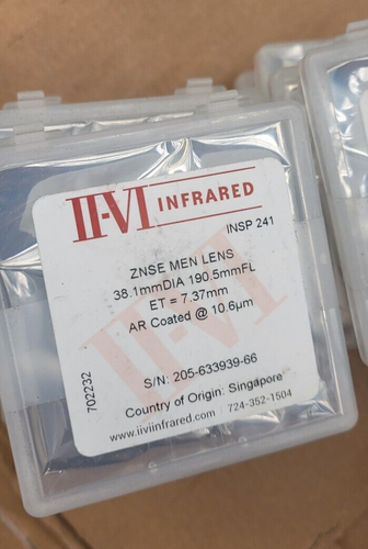 II-VI Infrared ZNSE MEN LENS 38.1mm DIA, 190.5mm FL, 7.37mm ET, CO2 ...