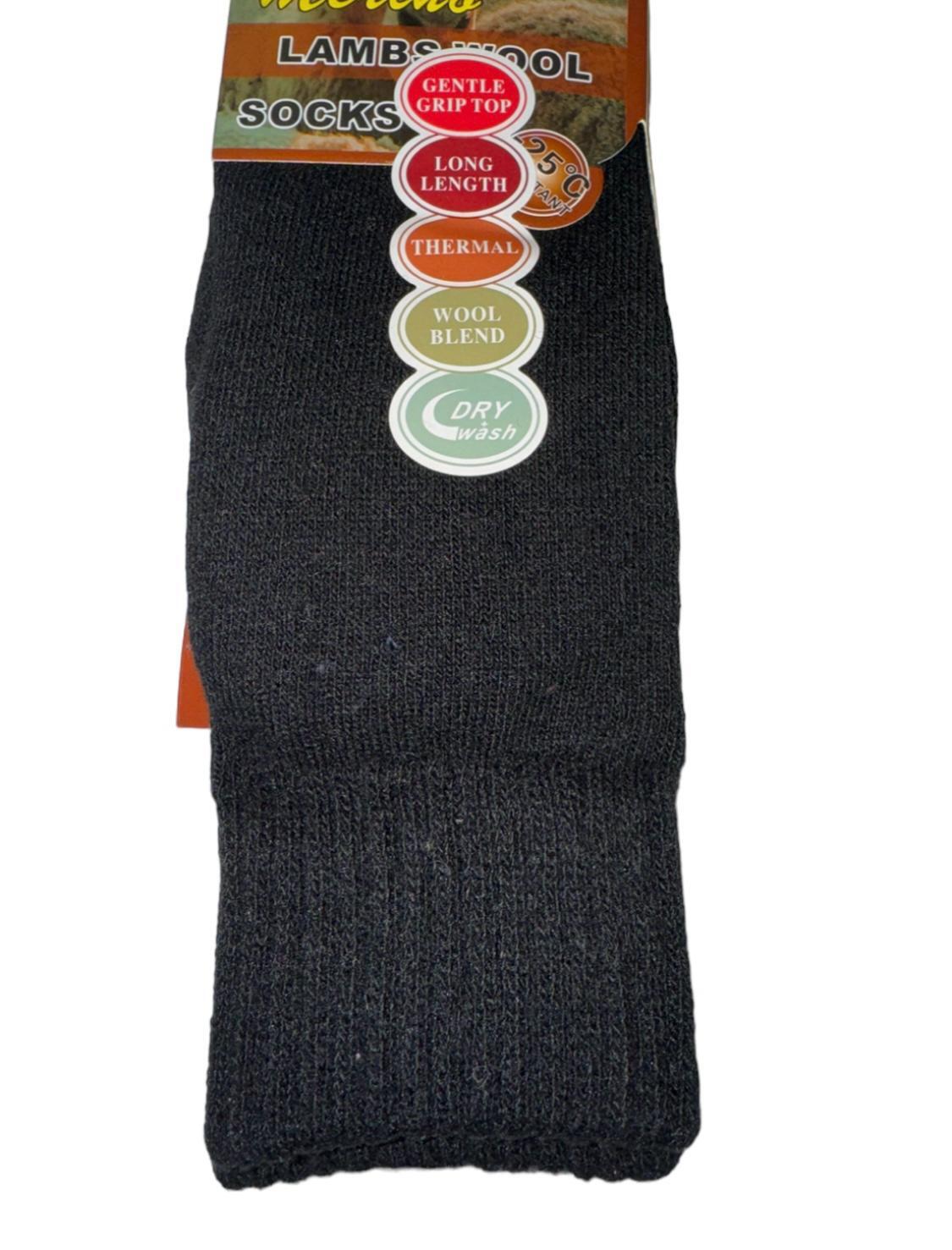 Mens Merino Lamb Wool LONG SOCKS Black Thick Thermal Warm 2.4 TOG Socks ...