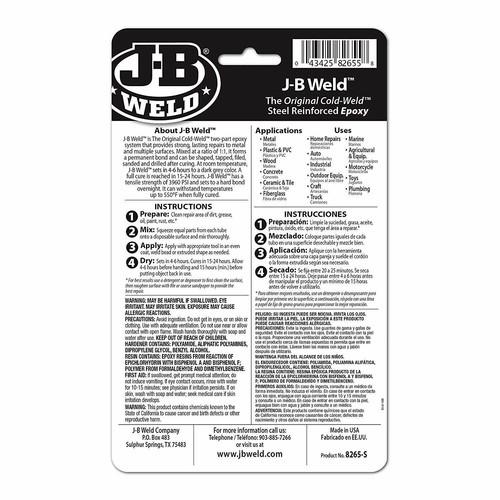 New JB Weld Original Cold Weld Steel Reinforced Epoxy Compound Glue ...