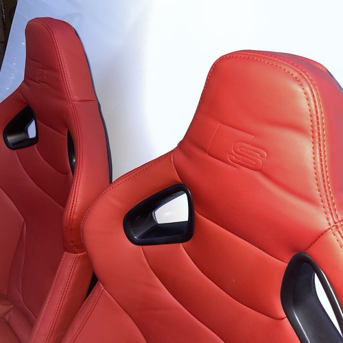 For Audi Bucket Racing Seats Red Faux Leather Reclinable w/ Slider S3 ...