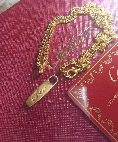 Genuine Cartier Logo Engraved Gold Charm/3Mm Necklace Chain | eBay