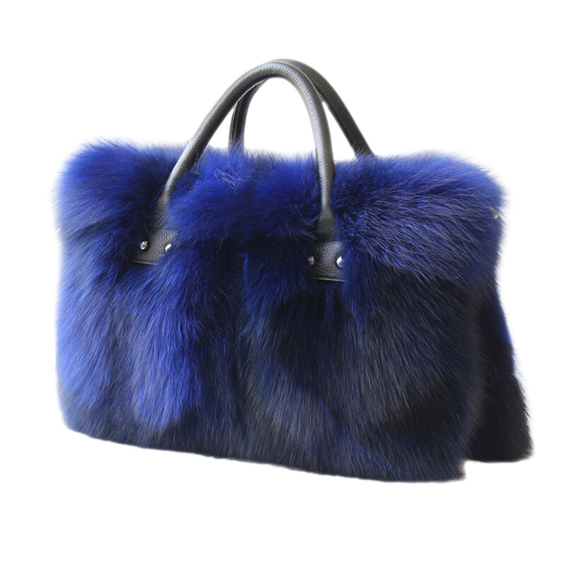 Women Genuine Cowhide Extra Large Fox Fur Large Shoulder Handbag Full ...