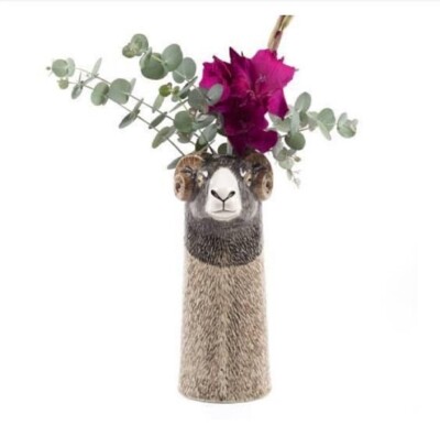 Tall Vase Pot Ceramic Sheep Head Figurine Flower Succulent Plant Home ...