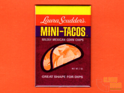Laura Scudders Mini Tacos corn chips vintage bag art 2x3" fridge/locker ...